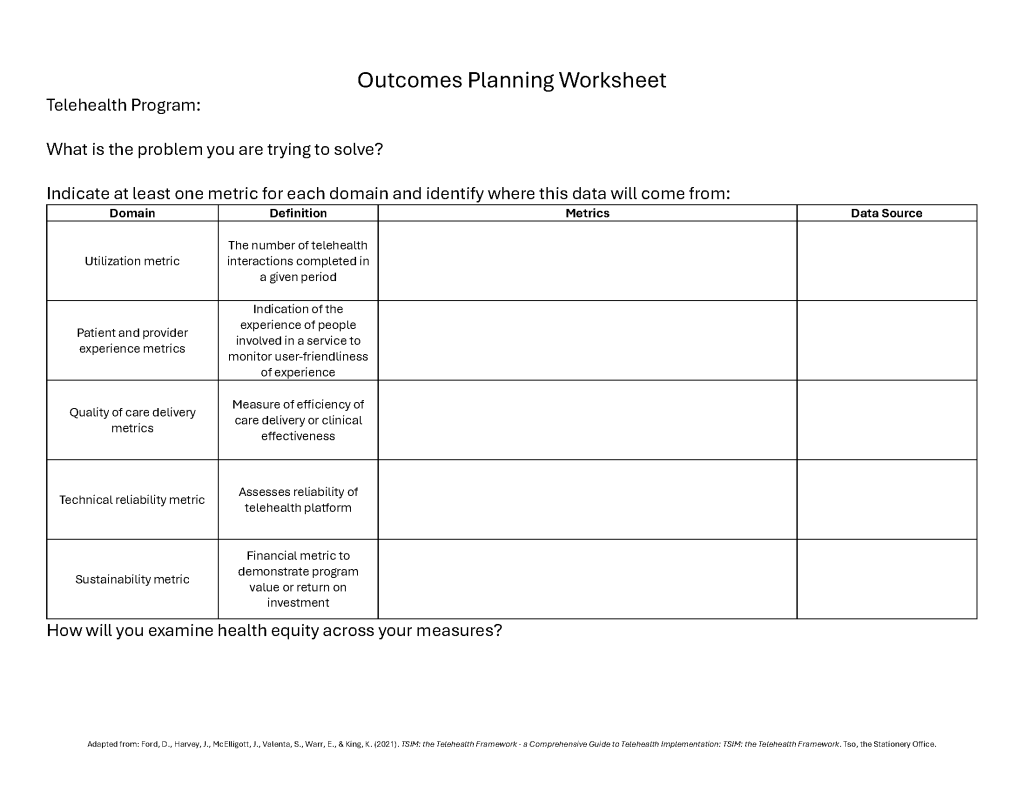 Outcomes Planning Worksheet - LearnTelehealth